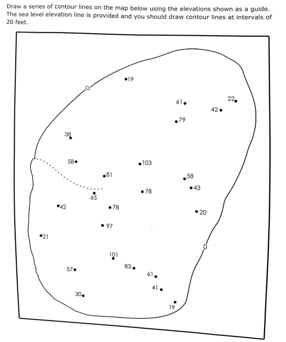 Draw a series of contour lines on the map below using | Chegg.com