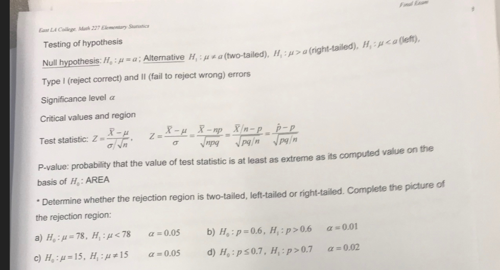 Solved Eass LA College Math 227 Elementary Staristics | Chegg.com