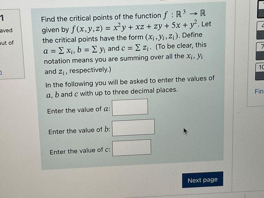 Solved Find the critical points of the function f:R3→R given | Chegg.com