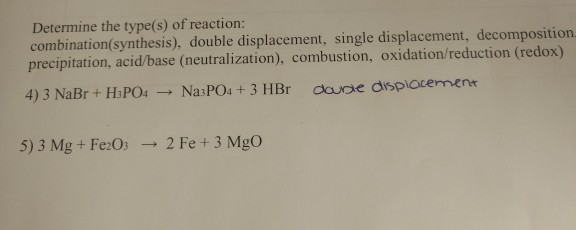 Solved Determine the type(s) of reaction: | Chegg.com