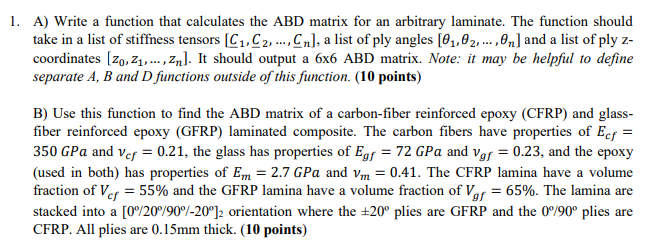 A) Write a function that calculates the ABD matrix | Chegg.com