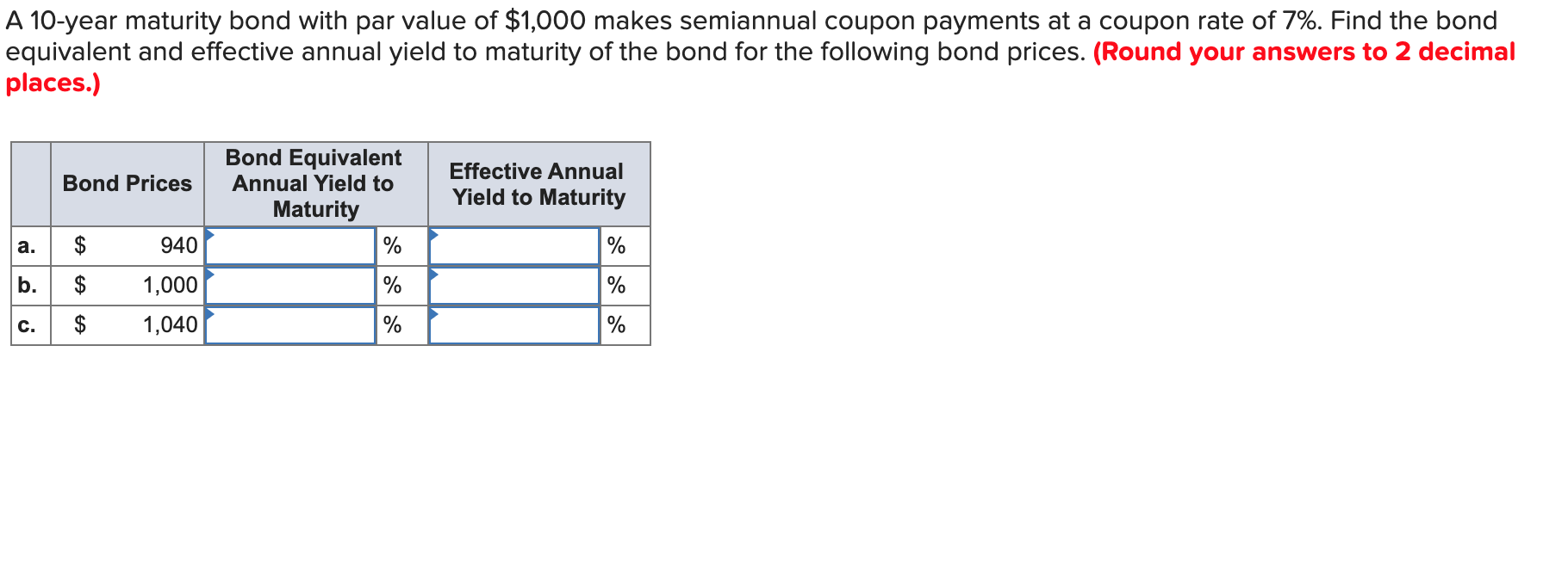 Solved A 10-year maturity bond with par value of $1,000 | Chegg.com