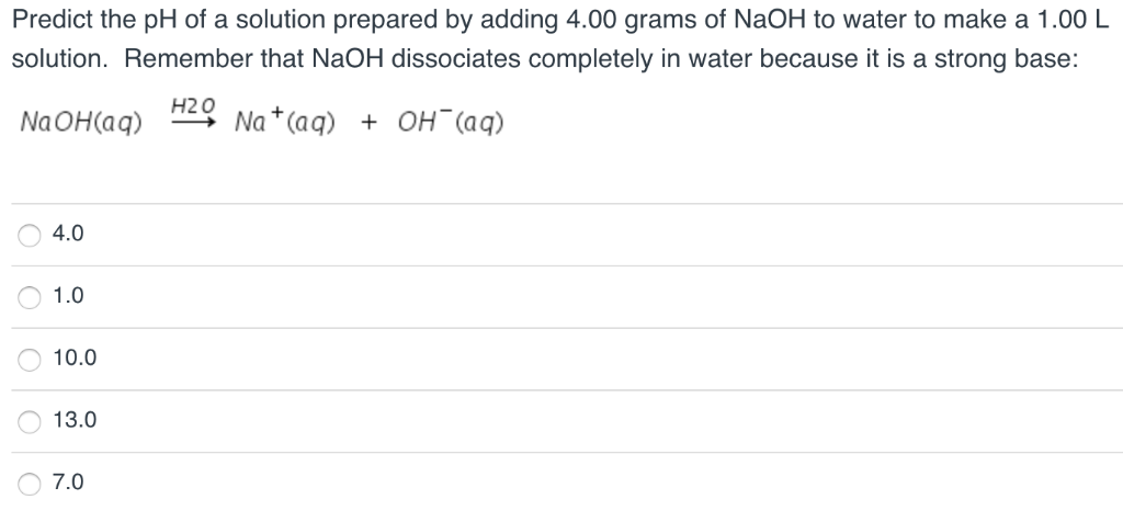 Solved Predict the pH of a solution prepared by adding 4.00 | Chegg.com