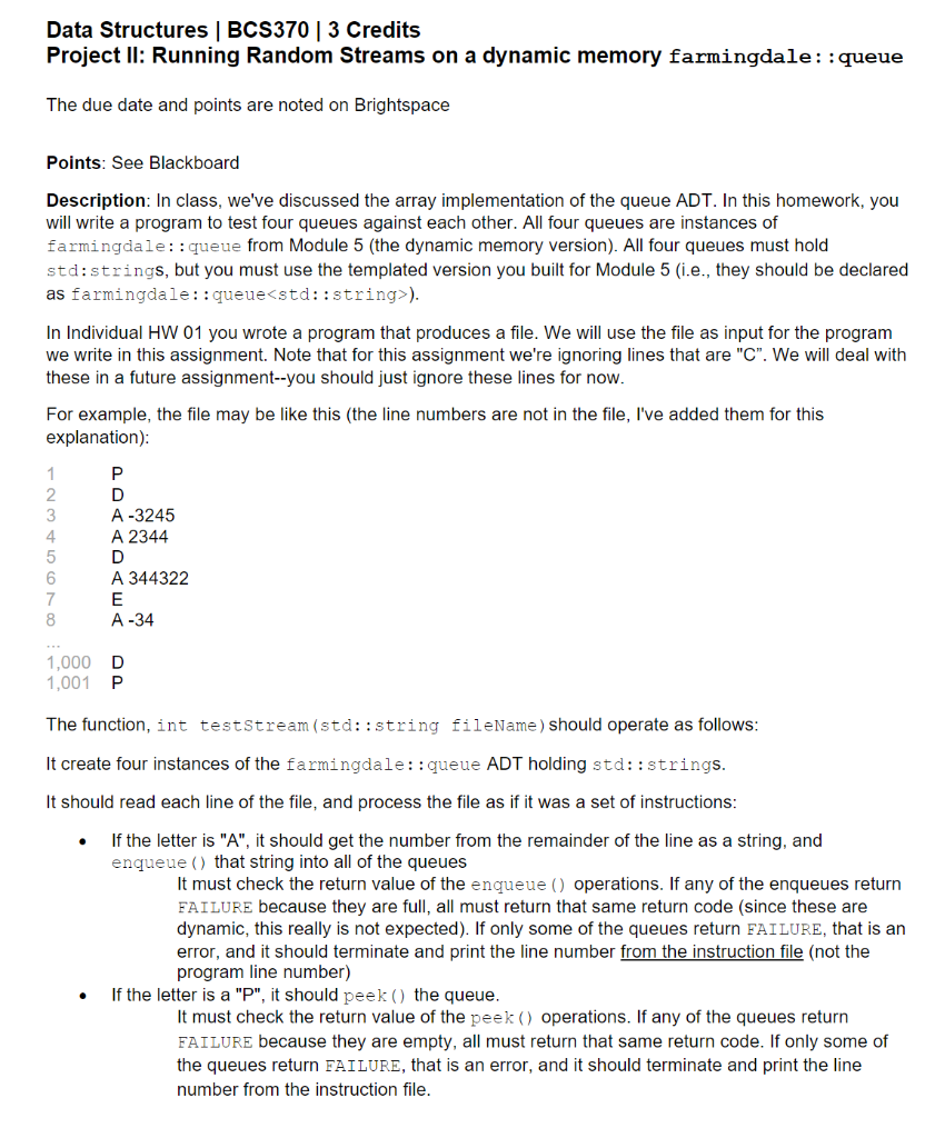 Data Structures | BCS370 | 3 Credits Project II: | Chegg.com