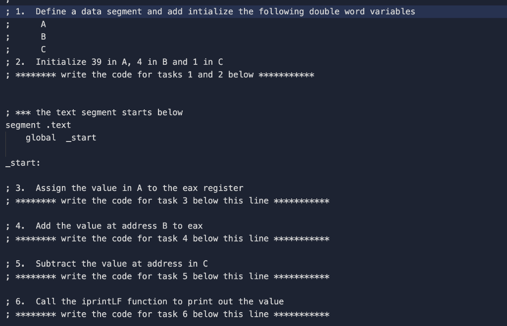Solved ; 1. Define a data segment and add intialize the | Chegg.com