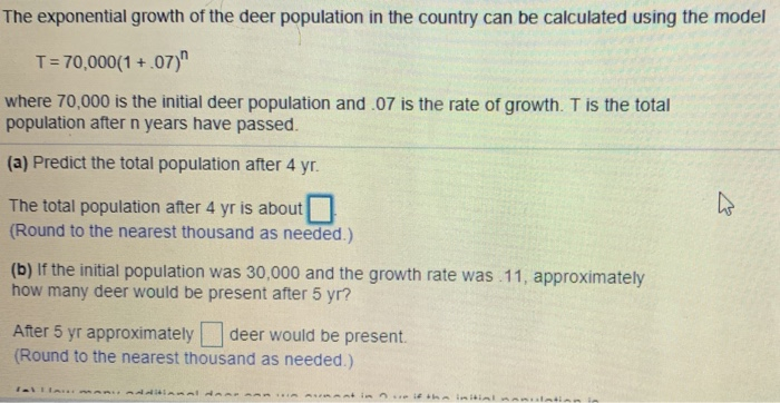 Solved The exponential growth of the deer population in the | Chegg.com
