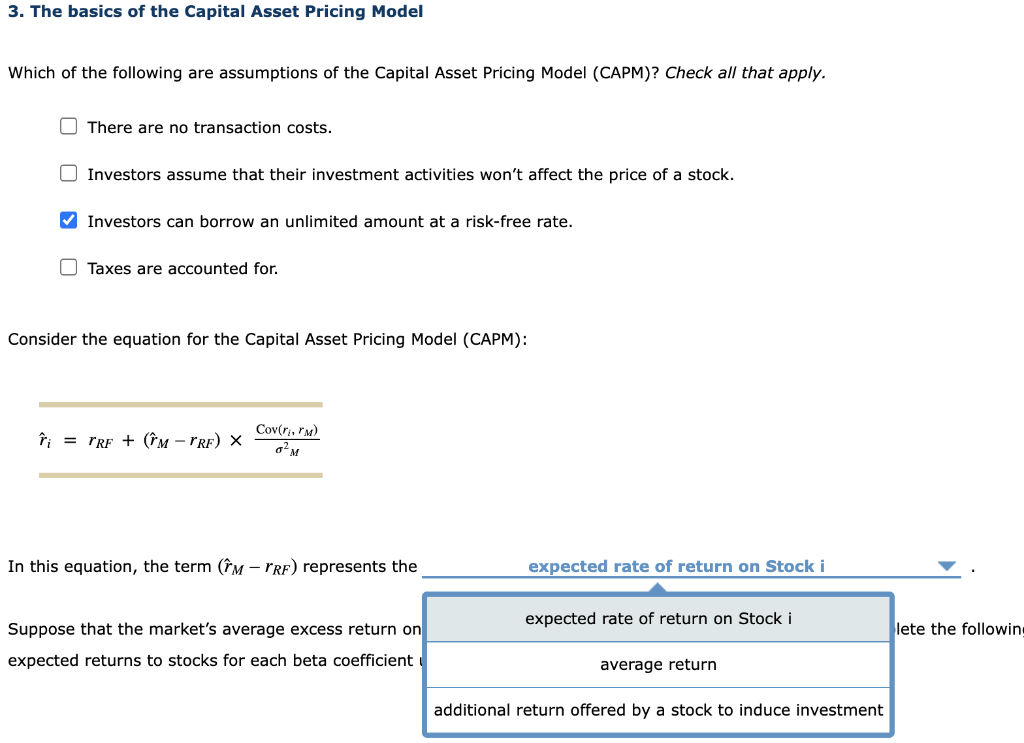 Solved 3. The basics of the Capital Asset Pricing Model | Chegg.com