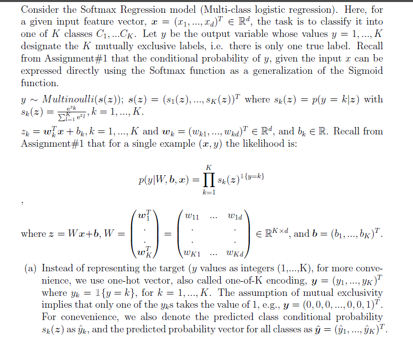 Solved Consider the Softmax Regression model (Multi-class | Chegg.com