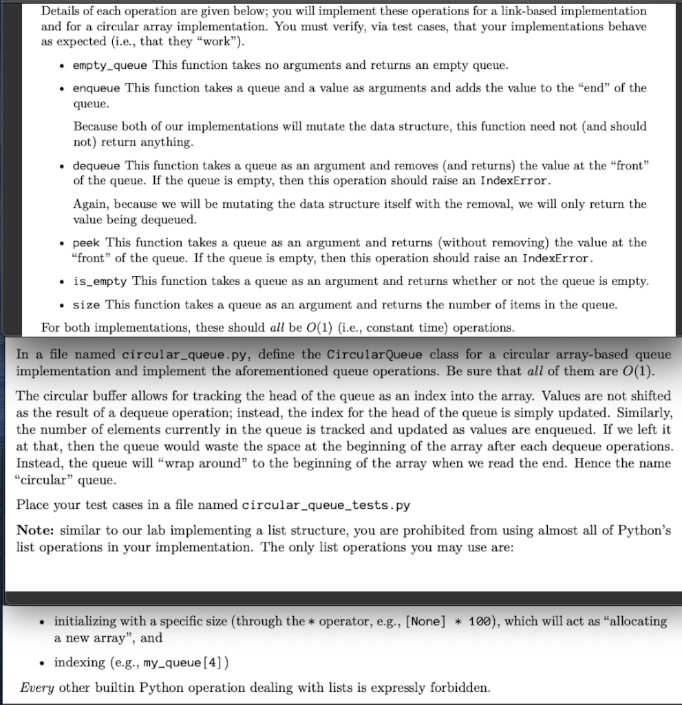 Solved Use the given outlines below for circular_queue.py | Chegg.com