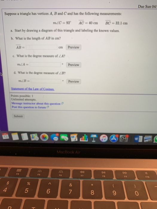 Solved Due Sun 04/ Suppose a triangle has vertices A, B and | Chegg.com