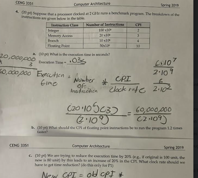 Solved 4. (20pt) Suppose that a processor clocked at 2GHz | Chegg.com