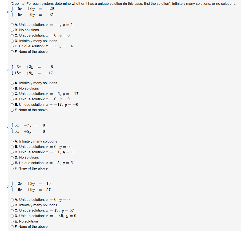 Solved (2 points) For each system, determine whether it has | Chegg.com