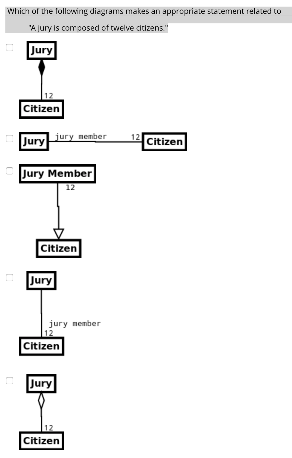 Solved Which of the following diagrams makes an appropriate | Chegg.com