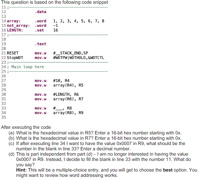 Solved After executing the code(a) ﻿What is the hexadecimal | Chegg.com