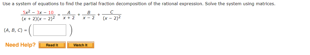 Solved Use a system of equations to find the partial | Chegg.com