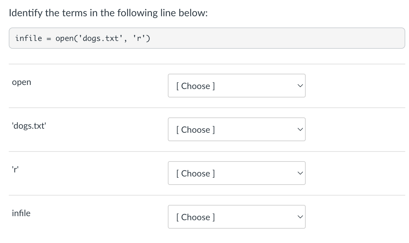 Solved Identify the terms in the following line below:infile | Chegg.com