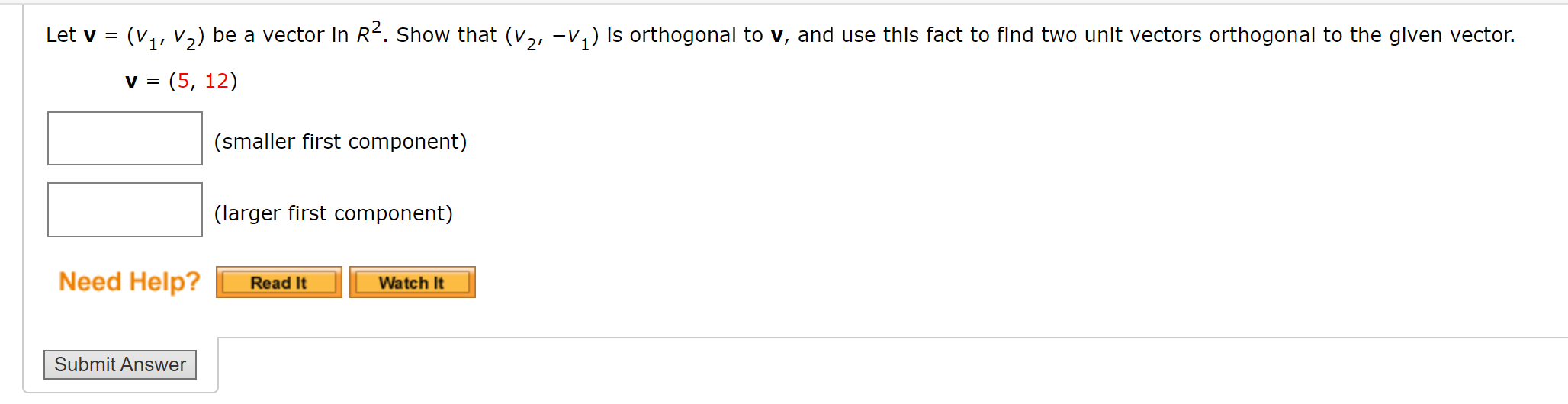 Solved Let v = (V1, V2) be a vector in RP. Show that (V2, – | Chegg.com