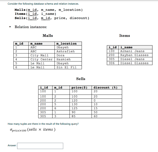 Solved Consider the following database schema and relation | Chegg.com