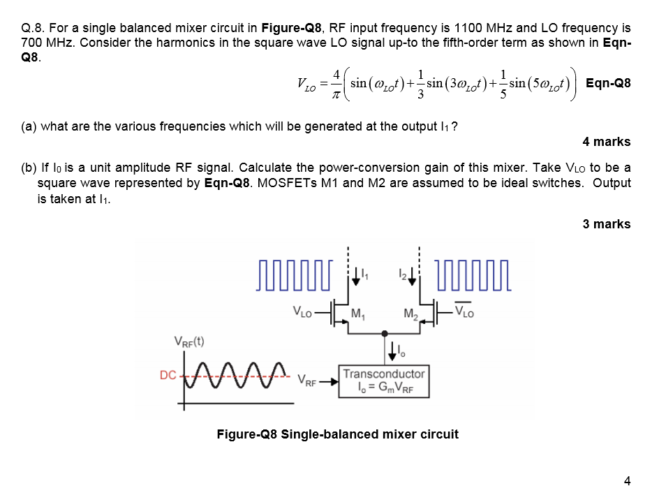 Q.8. For a single balanced mixer circuit in | Chegg.com