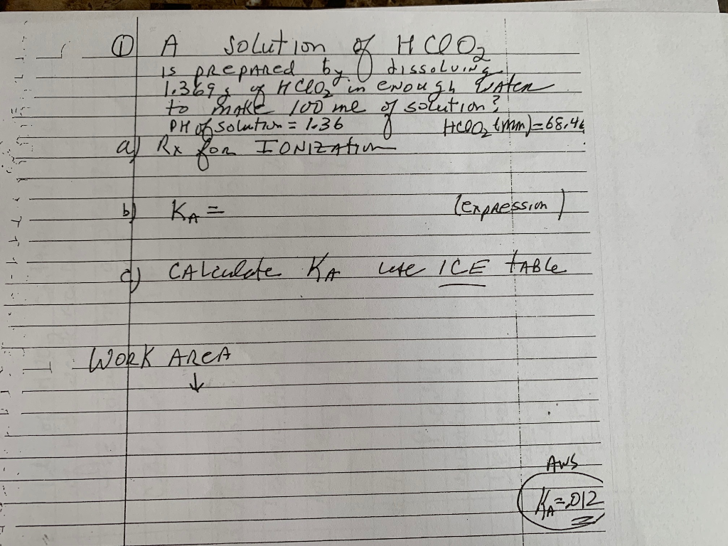 of Hclo2 1.369 Esten to make 100 me of PH of solution | Chegg.com
