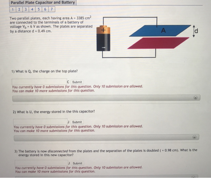 Solved Parallel Plate Capacitor and Battery 1121314151617 | Chegg.com