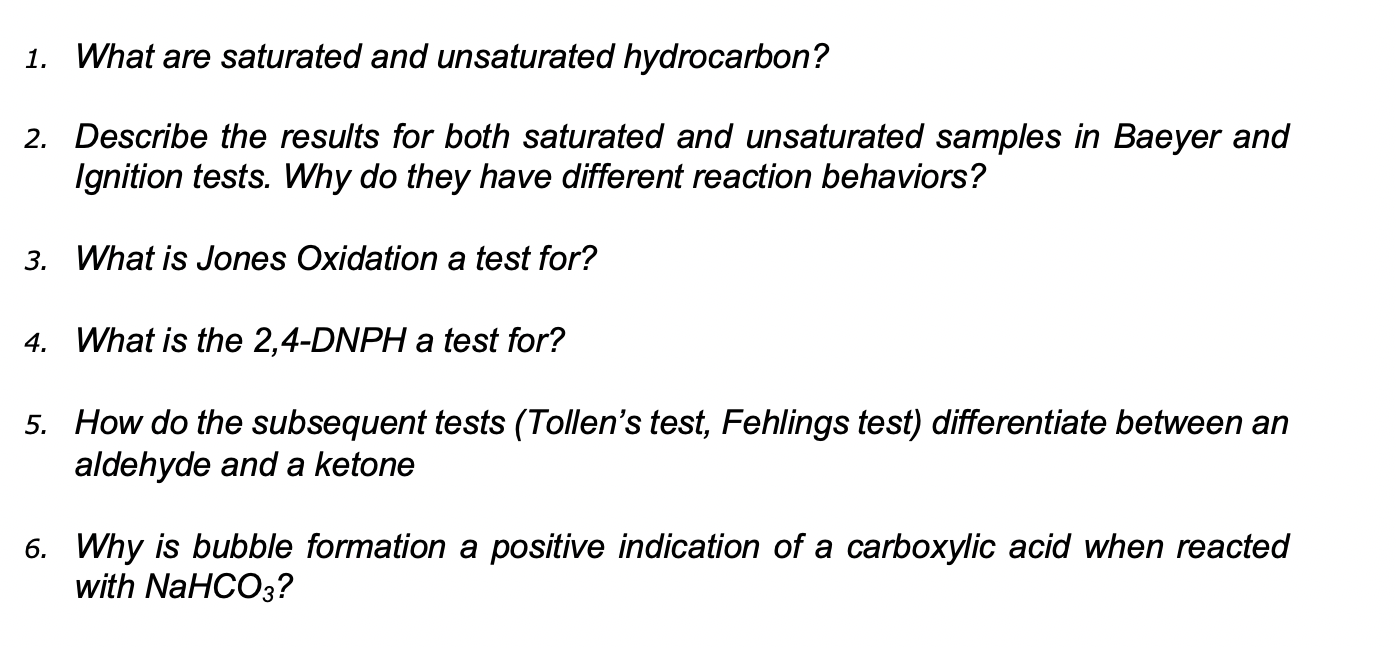 Solved 1. What are saturated and unsaturated hydrocarbon? 2. | Chegg.com