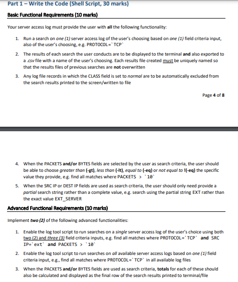 Solved Part 1 - Write the Code (Shell Script, 30 marks) | Chegg.com