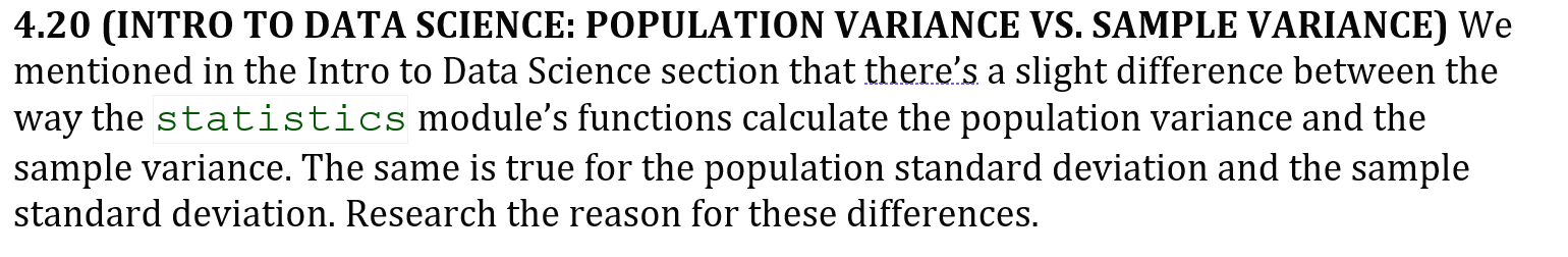 Solved 4.20 (INTRO TO DATA SCIENCE: POPULATION VARIANCE VS. | Chegg.com