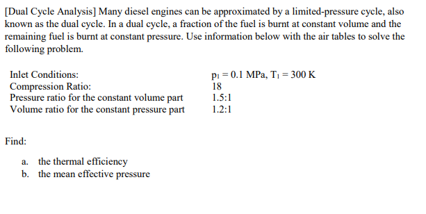 Solved [Dual Cycle Analysis] Many diesel engines can be | Chegg.com