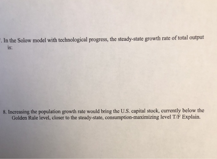 Solved . In the Solow model with technological progress, the | Chegg.com