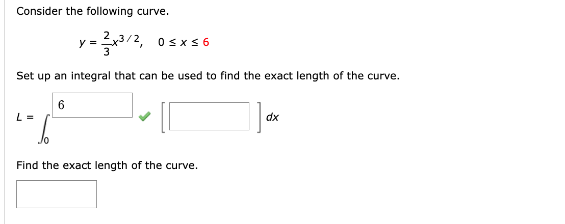 Solved Consider the following curve. y=32x3/2,0≤x≤6 Set up | Chegg.com
