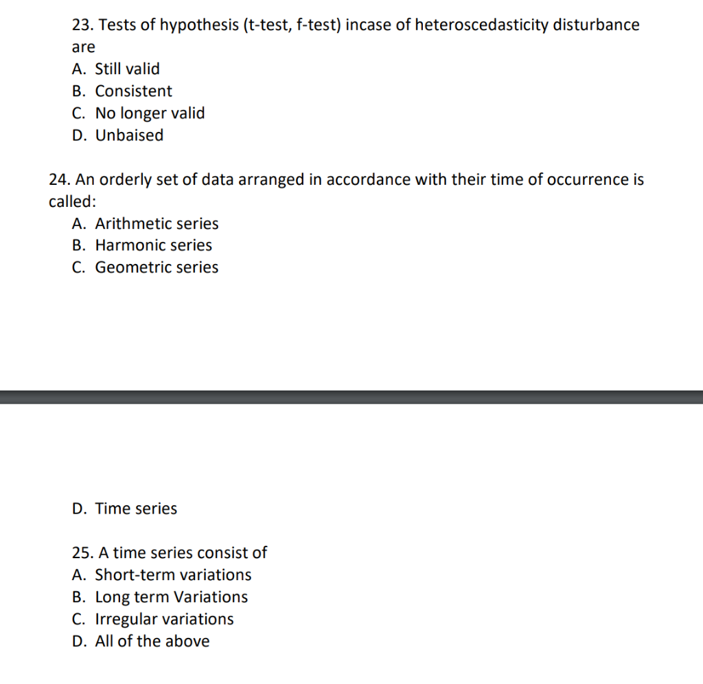 Solved 23. Tests of hypothesis (t-test, f-test) incase of | Chegg.com
