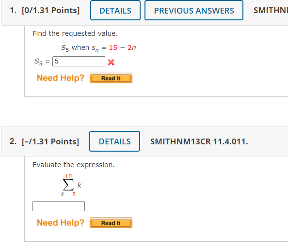 Solved Find the requested value. S5 when sn=15−2n S5= | Chegg.com