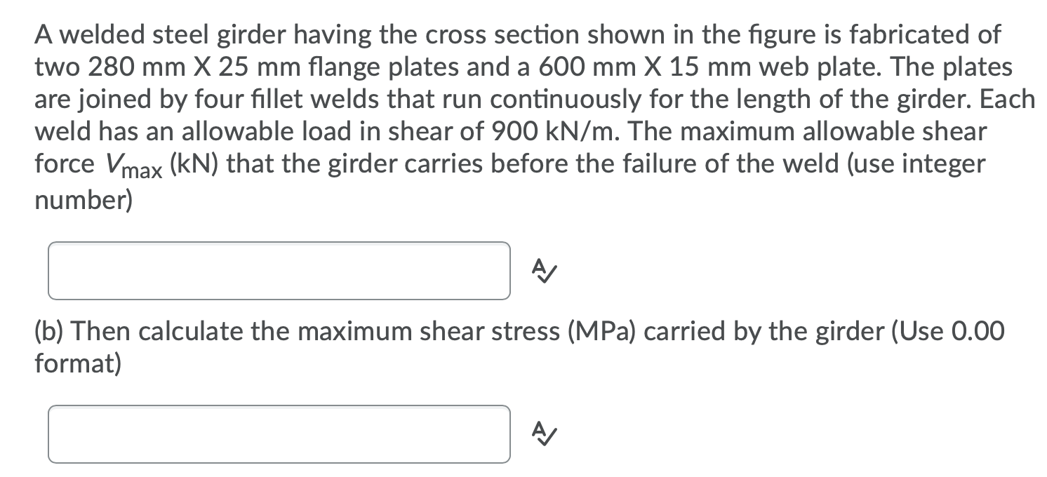Solved 25 mm 600 mm o 15 mm 280 mm T25 mm A welded steel | Chegg.com