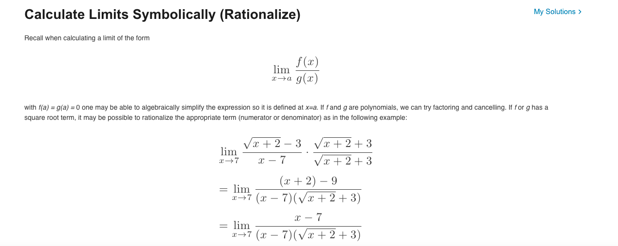 Solved Calculate Limits Symbolically (Rationalize) My | Chegg.com