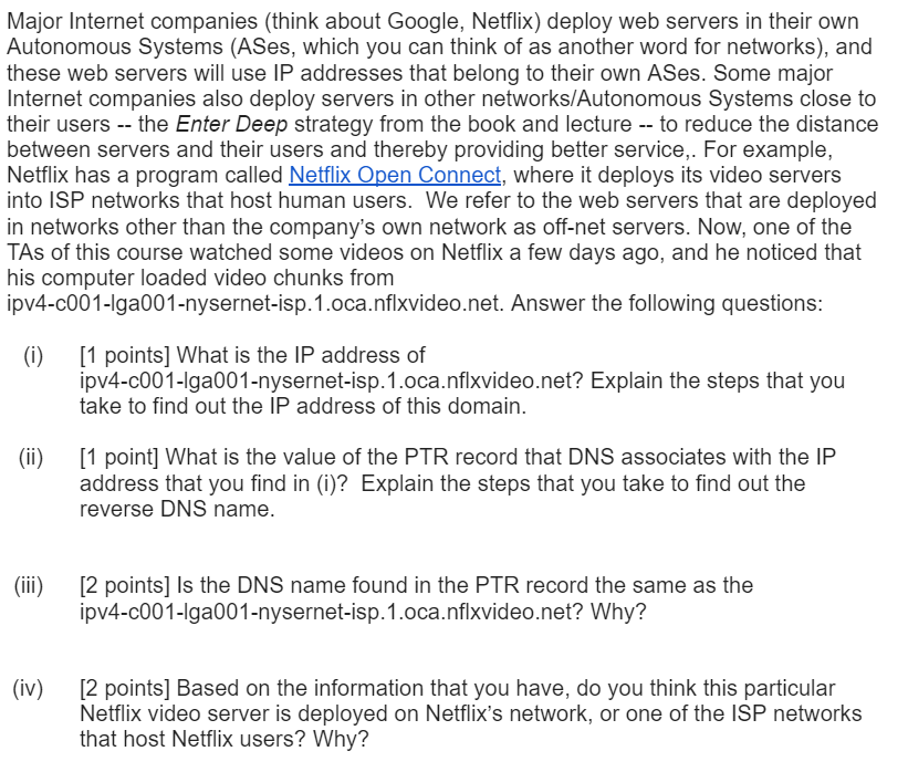 Solved Major Internet companies (think about Google, | Chegg.com