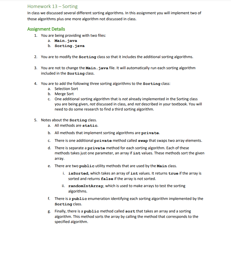 Solved Homework 13 - Sorting In class we discussed several | Chegg.com