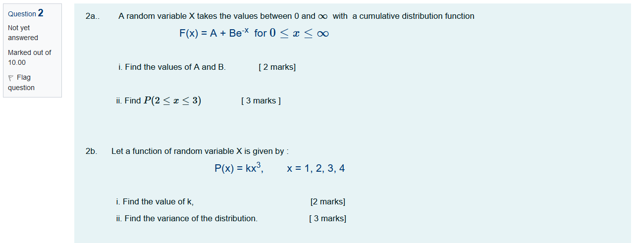 Solved Question 2 2a.. A random variable X takes the values | Chegg.com