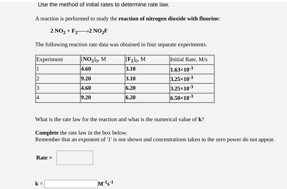 Solved Use the method of initial rates to determine rate | Chegg.com