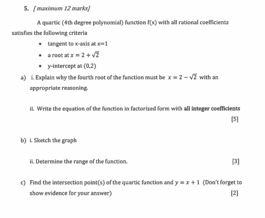 Solved 5. [maximum 12 marks] A quartic (4th degree | Chegg.com