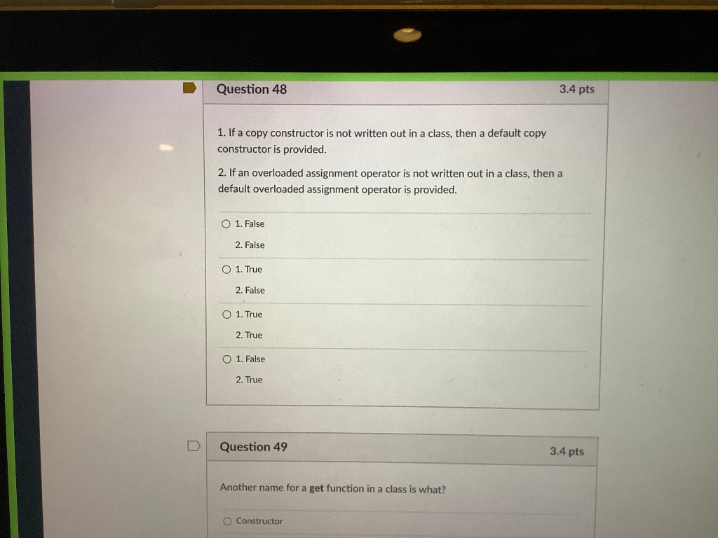 Solved Question 48 34 Pts 1 If A Copy Constructor Is Not 4160