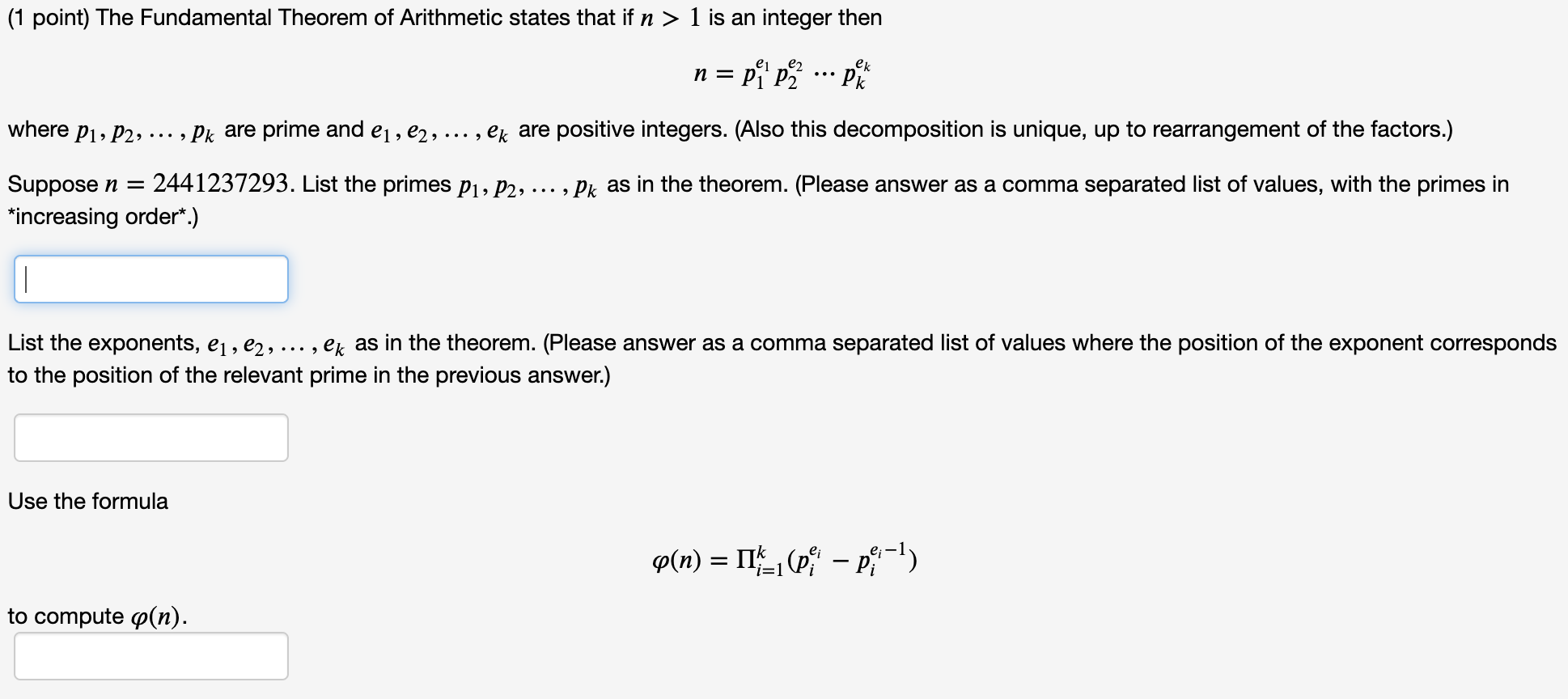 Solved n=p1e1p2e2⋯pkek where p1,p2,…,pk are prime and | Chegg.com
