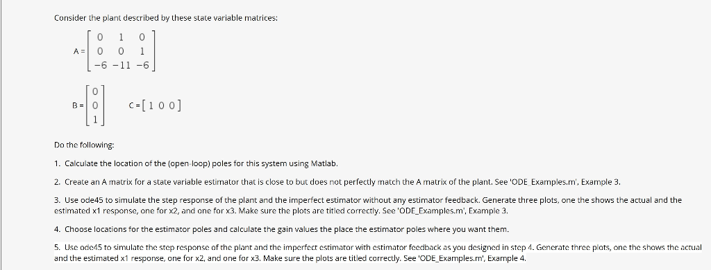 Consider the plant described by these state variable | Chegg.com
