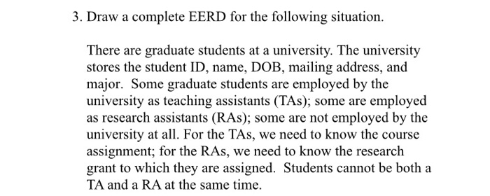 Solved 3. Draw a complete EERD for the following situation. | Chegg.com