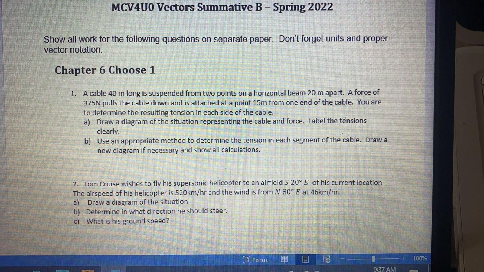 Solved MCV4U0 Vectors Summative B - Spring 2022 Show all | Chegg.com