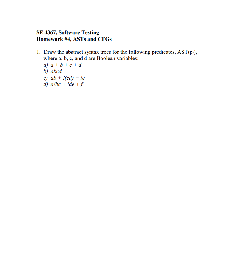 Solved SE 4367, Software Testing Homework #4, ASTs and CFGs | Chegg.com
