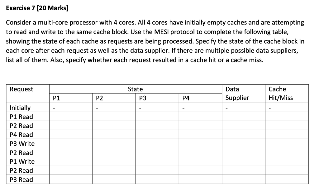 Exercise 7 [20 Marks) Consider a multi-core processor | Chegg.com