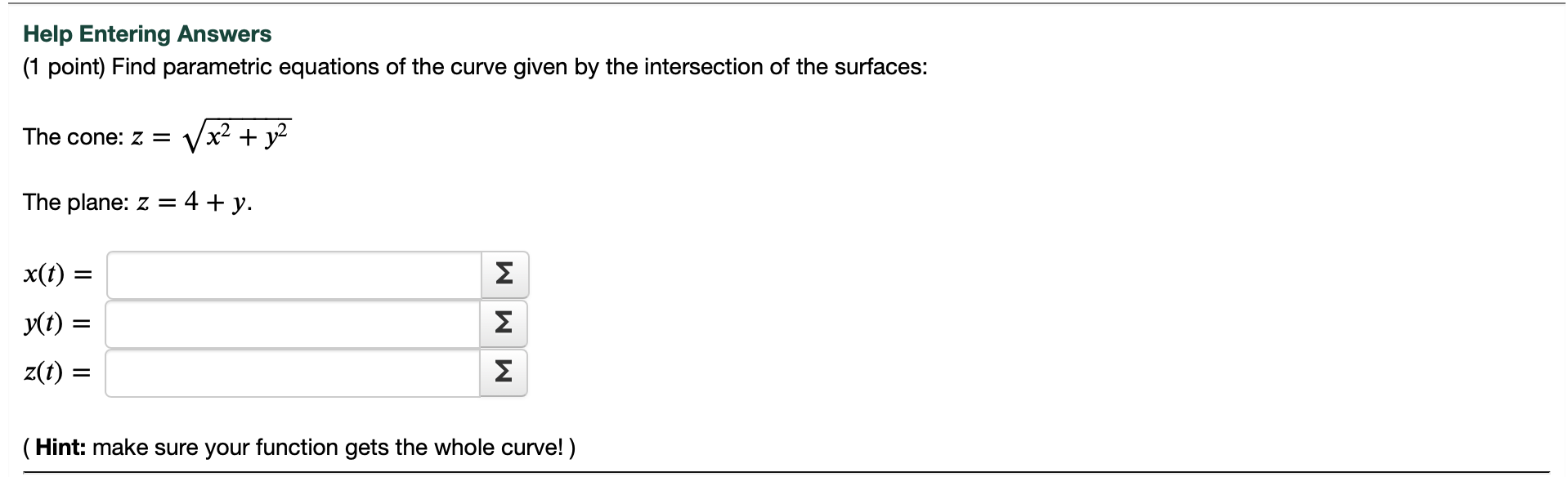 Solved Help Entering Answers (1 point) Find parametric | Chegg.com