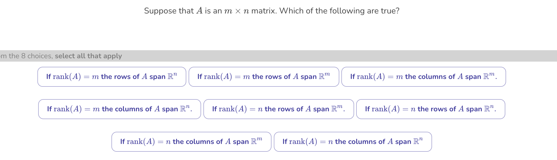 Solved Suppose that A is an m×n matrix. Which of the | Chegg.com