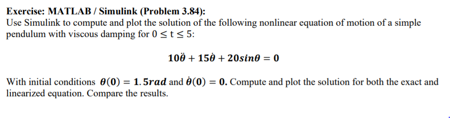 Exercise: MATLAB / Simulink (Problem 3.84): Use | Chegg.com